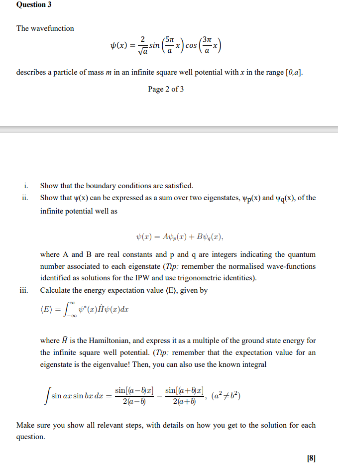 Solved The wavefunction describes a particle of mass m in an | Chegg.com