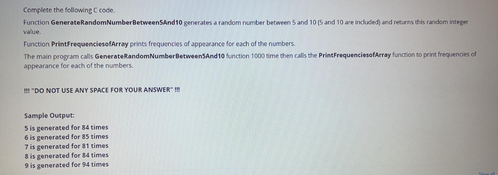 Solved Complete the following C code. Function | Chegg.com