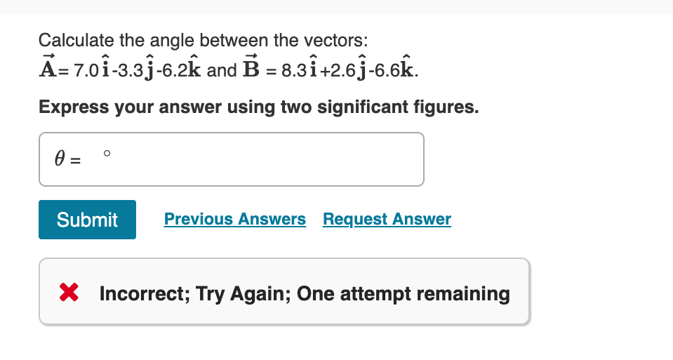 Solved Calculate the angle between the vectors: | Chegg.com