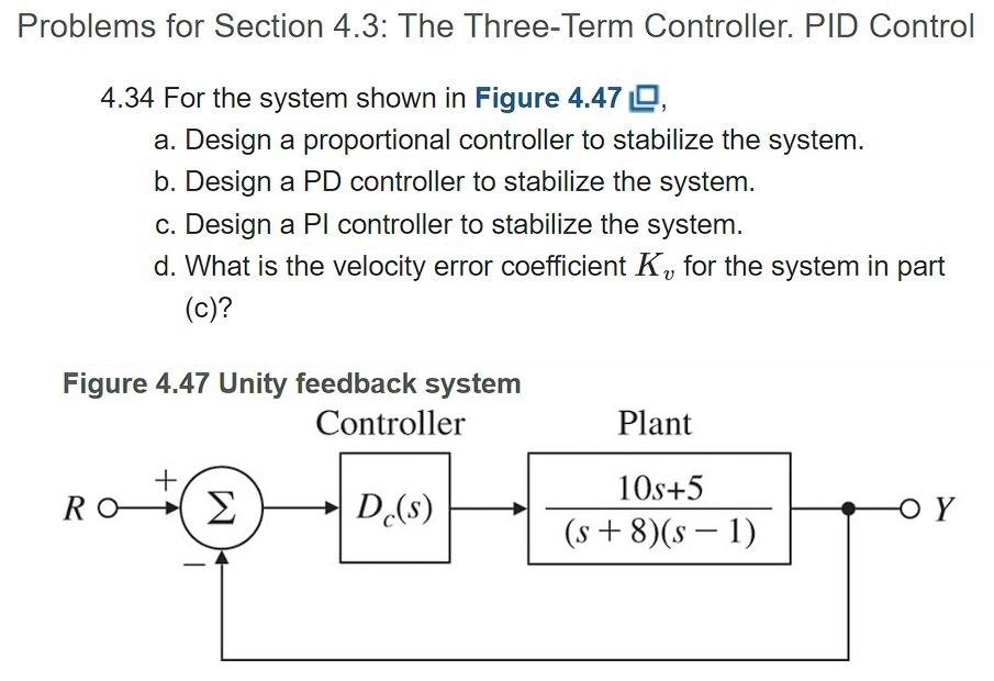 Solved Problems for Section 4.3: The Three-Term Controller. | Chegg.com