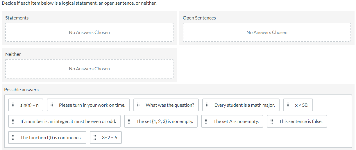 Solved Decide if each item below is a logical statement, an | Chegg.com