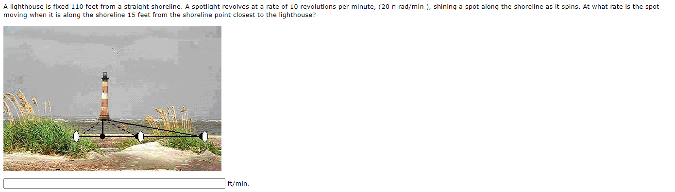 Solved A lighthouse is fixed 110 feet from a straight | Chegg.com
