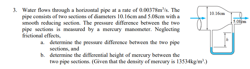 Solved 3. Water flows through a horizontal pipe at a rate of | Chegg.com