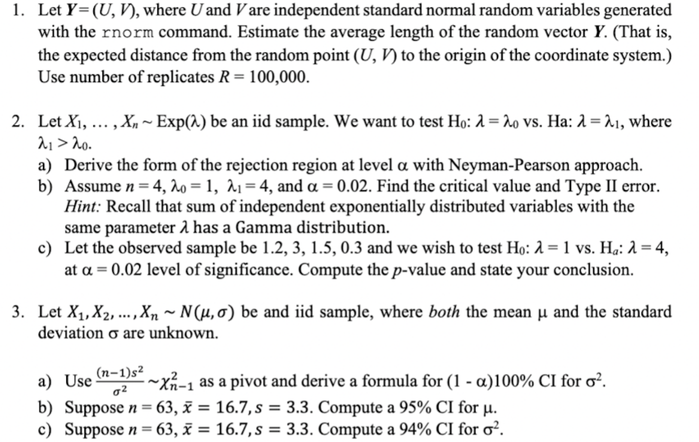Solved 1. Let Y=(U,V), where U and V are independent | Chegg.com