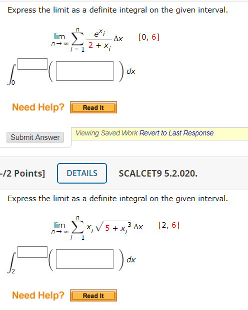 Solved Express the limit as a definite integral on the given | Chegg.com