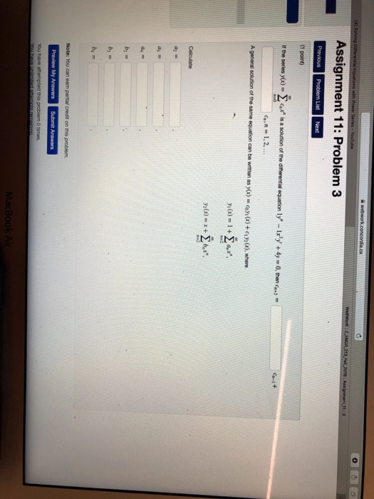 Solved Assignment 11: Problem 3 (1 point) of the | Chegg.com Solved Assignment 11: Problem 3 (1 point) of the | Chegg.com