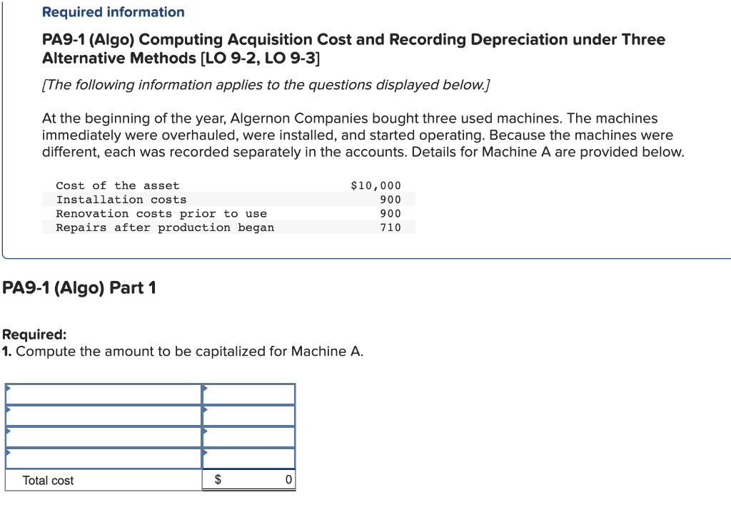 Solved Required information PA9-1 (Algo) Computing | Chegg.com