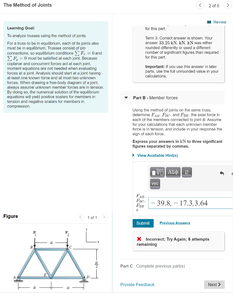 Solved The Method of Joints 2 of 6 Review Learning Goal: for | Chegg.com