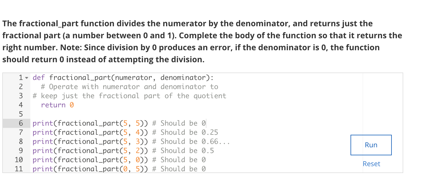 Solved The fractional_part function divides the numerator by | Chegg.com