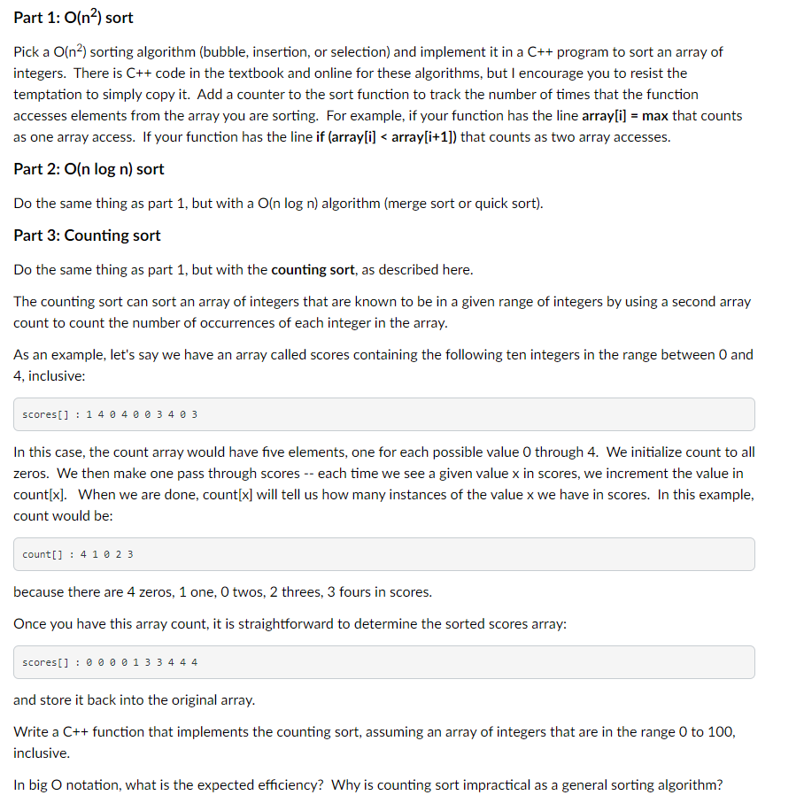 Solved Part 1: O(n2) sort Pick a O(n2) sorting algorithm | Chegg.com