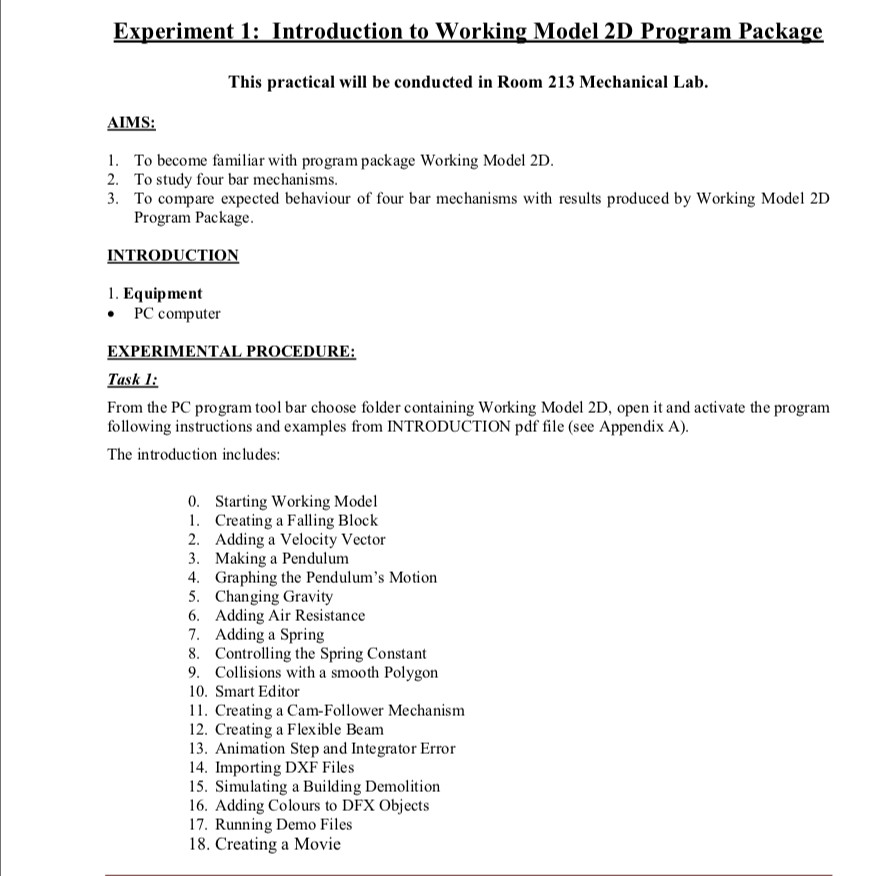 Experiment 1: Introduction to Working Model 2D | Chegg.com