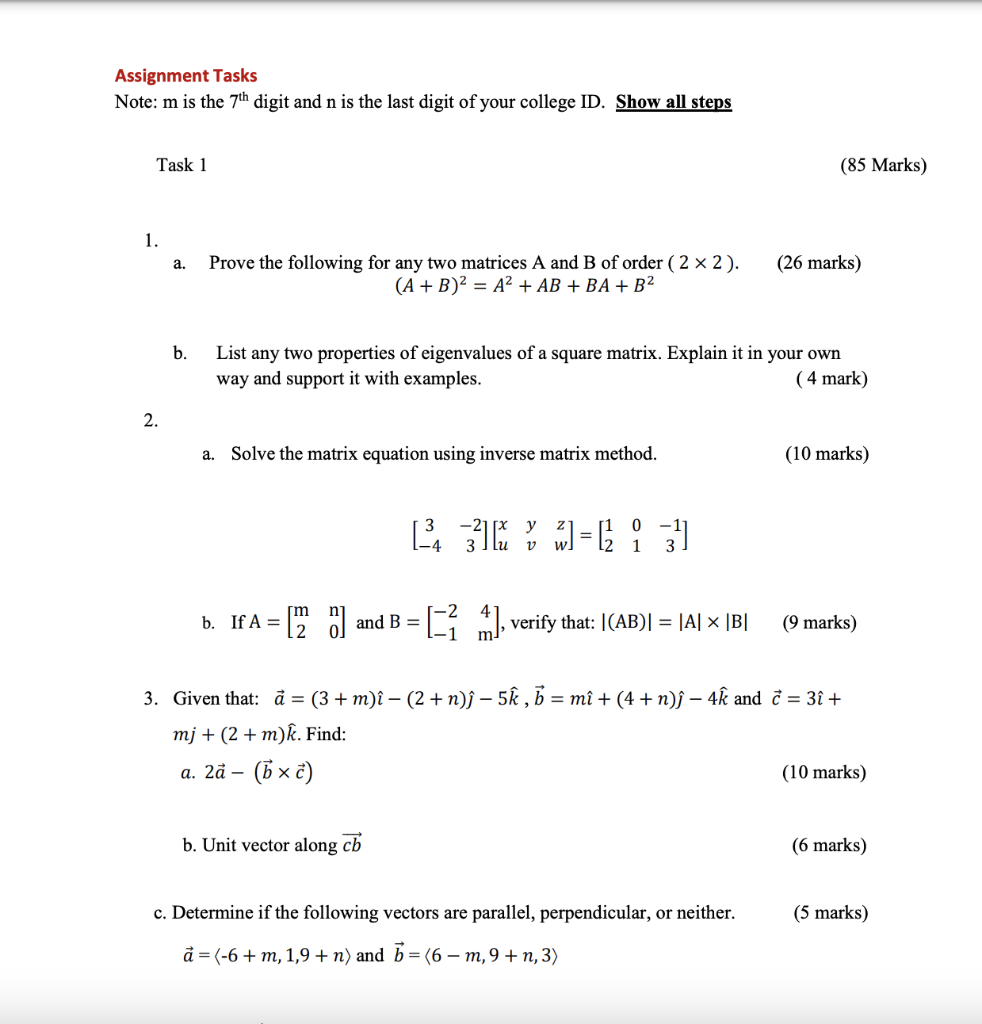 Solved Assignment Tasks Note: m is the 7th digit and n is | Chegg.com