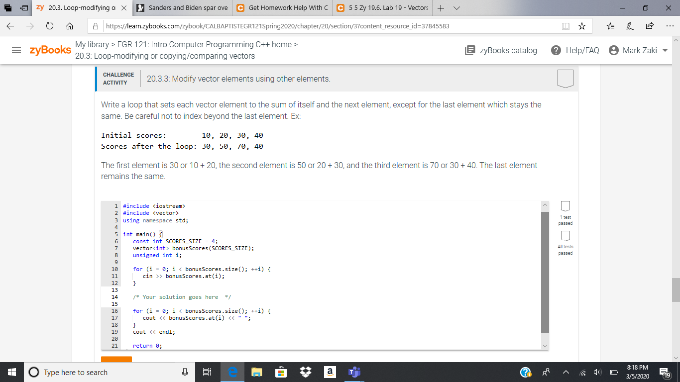 Solved 5 5 zy 20.3. Loop-modifying o X > Sanders and Biden | Chegg.com