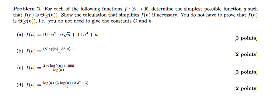 Solved Problem 2. ﻿For each of ﻿the following functions | Chegg.com