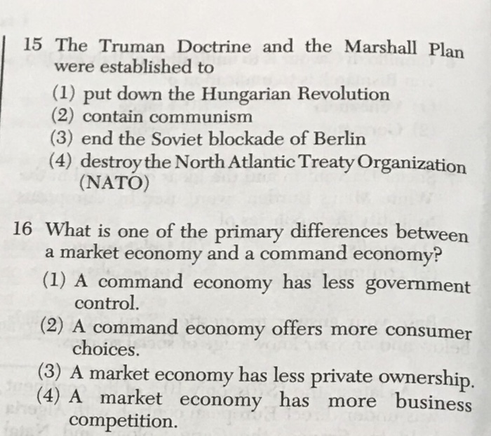 Solved 15 The Truman Doctrine and the Marshall Plan were | Chegg.com