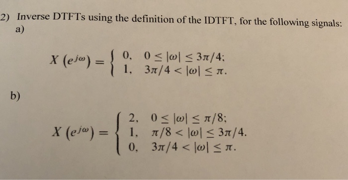 Solved Inverse DTFTs using the definition of the IDTFT, for | Chegg.com