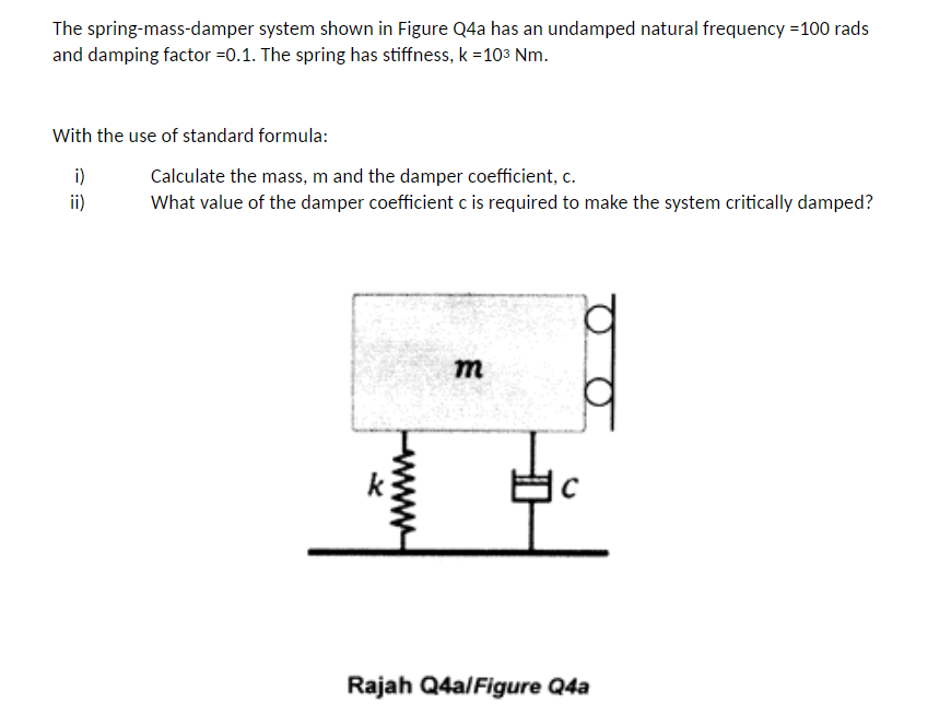 Solved The spring-mass-damper system shown in Figure Q4a has | Chegg.com