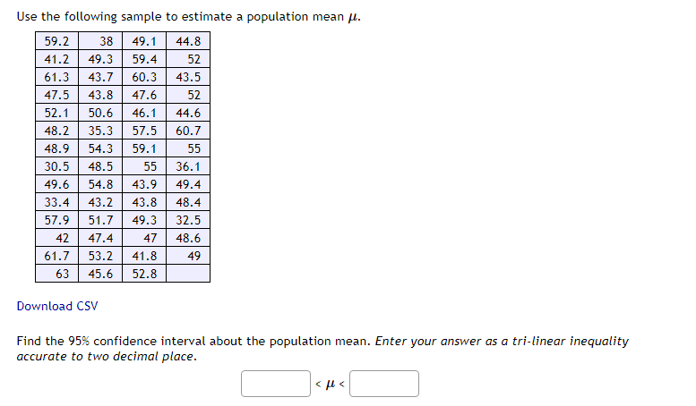 Solved Use the following sample to estimate a population | Chegg.com