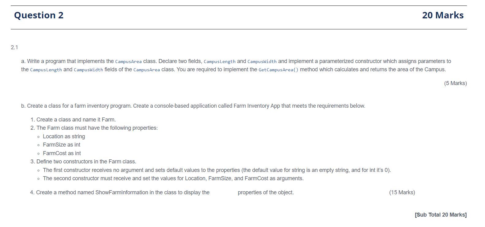 Solved a. Write a program that implements the CampusArea | Chegg.com