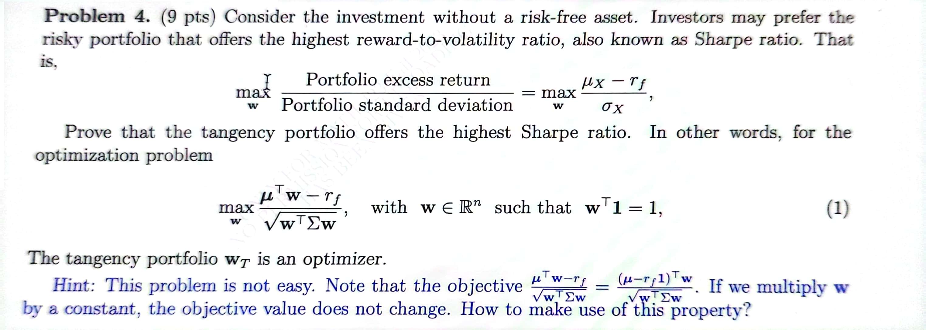 Solved Problem 4. (9 pts) Consider the investment without a | Chegg.com
