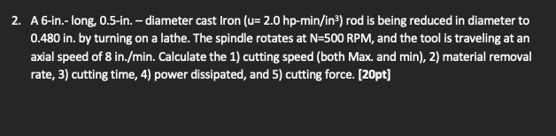 Solved 2. A 6-in.-long, 0.5-in. - diameter cast Iron (u= 2.0 | Chegg.com