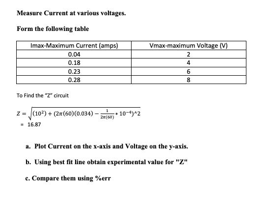 Solved Measure Current at various voltages. Form the | Chegg.com