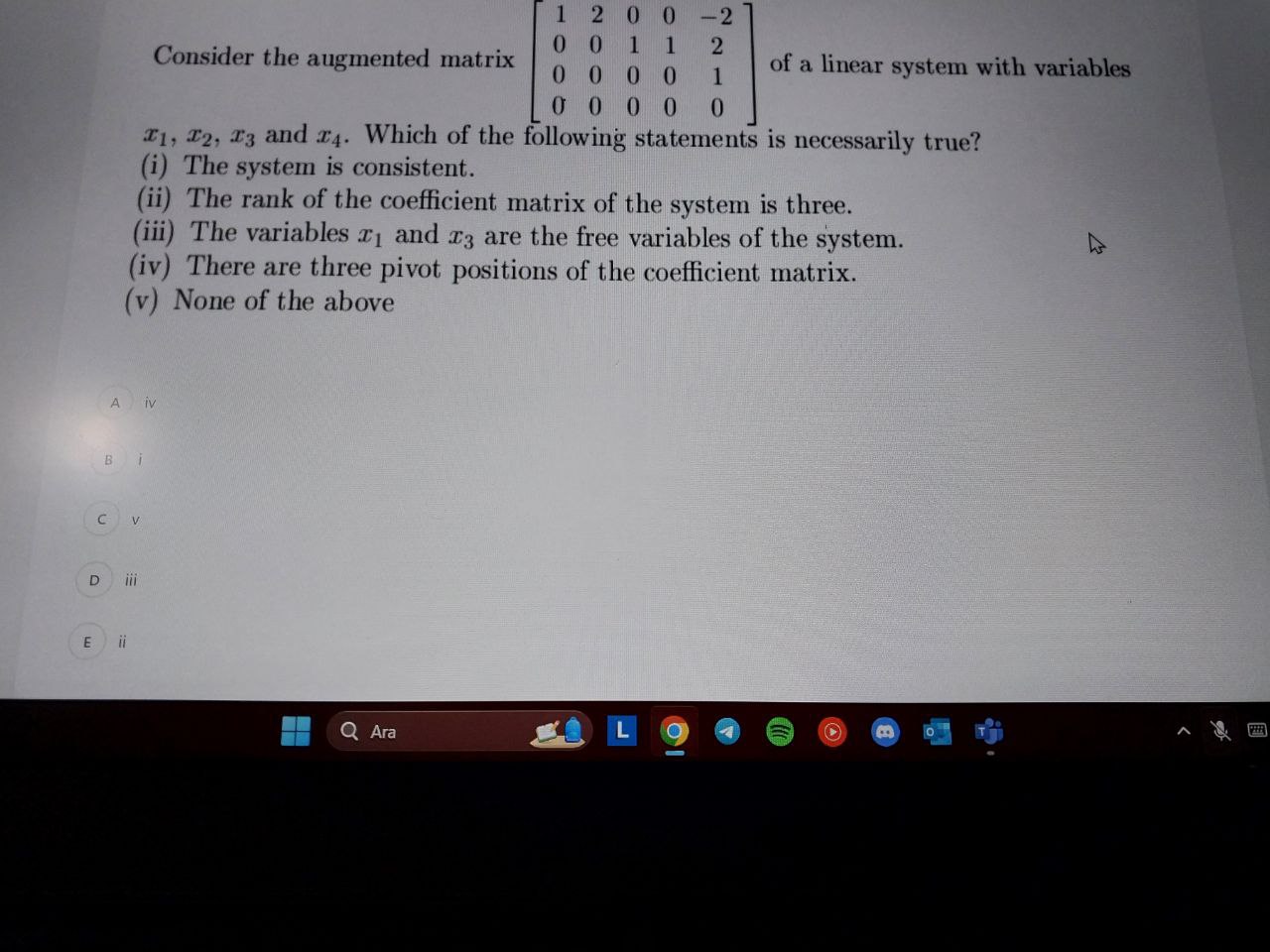 Solved Consider the augmented matrix | Chegg.com