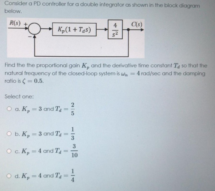 Solved Consider a PD controller for a double integrator as | Chegg.com