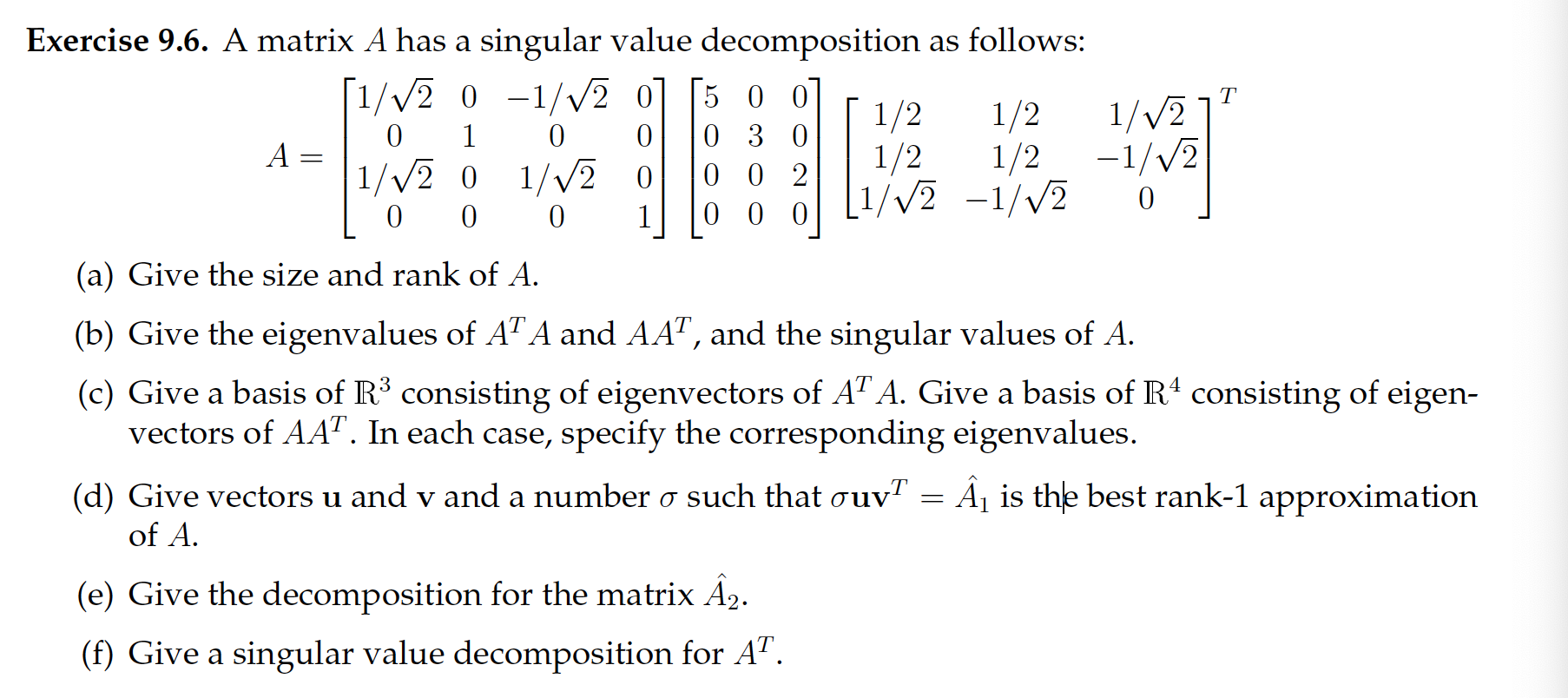 Solved T Exercise 9.6. A matrix A has a singular value | Chegg.com