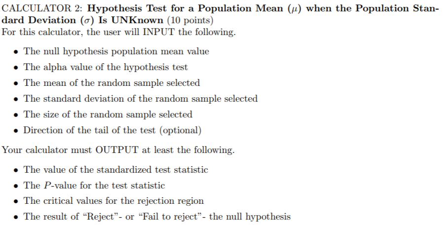 Solved CALCULATOR 2: Hypothesis Test for a Population Mean | Chegg.com