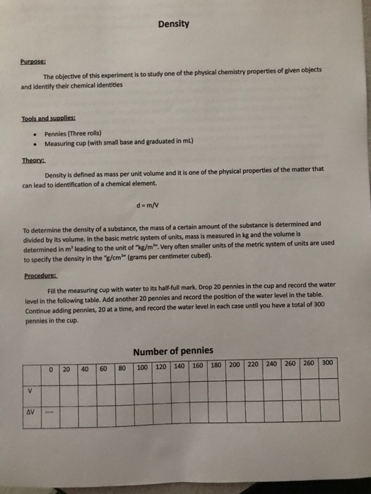 Solved Density Purpose The objective of this experiment is | Chegg.com