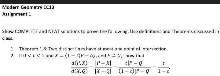Solved Modern Geometry CC13 Assignment 1 Show COMPLETE and | Chegg.com