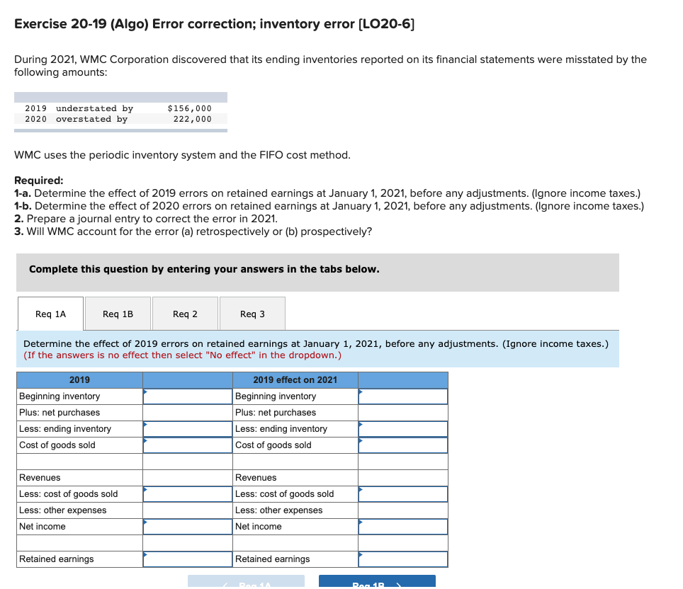 Solved Exercise 20-19 (Algo) Error correction; inventory | Chegg.com