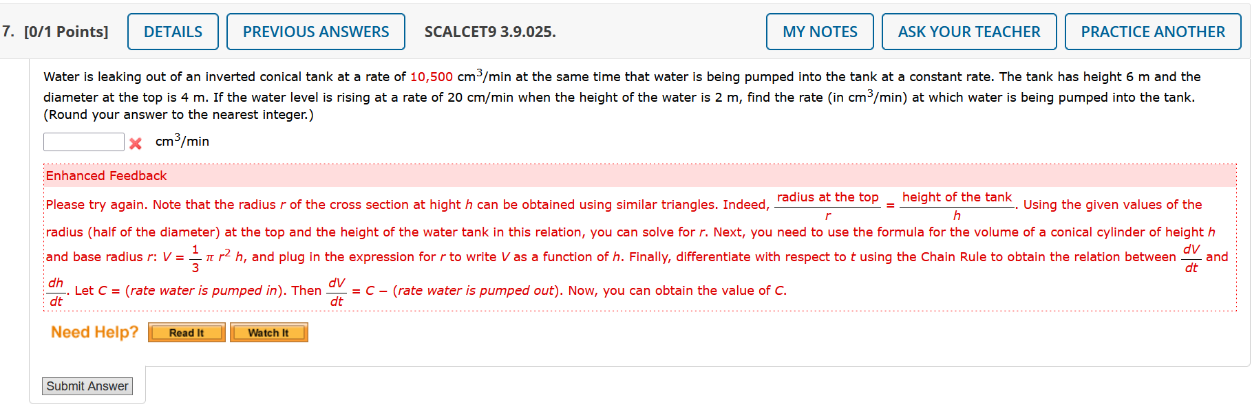 Solved (Round your answer to the nearest integer.) ∫cm3/min | Chegg.com