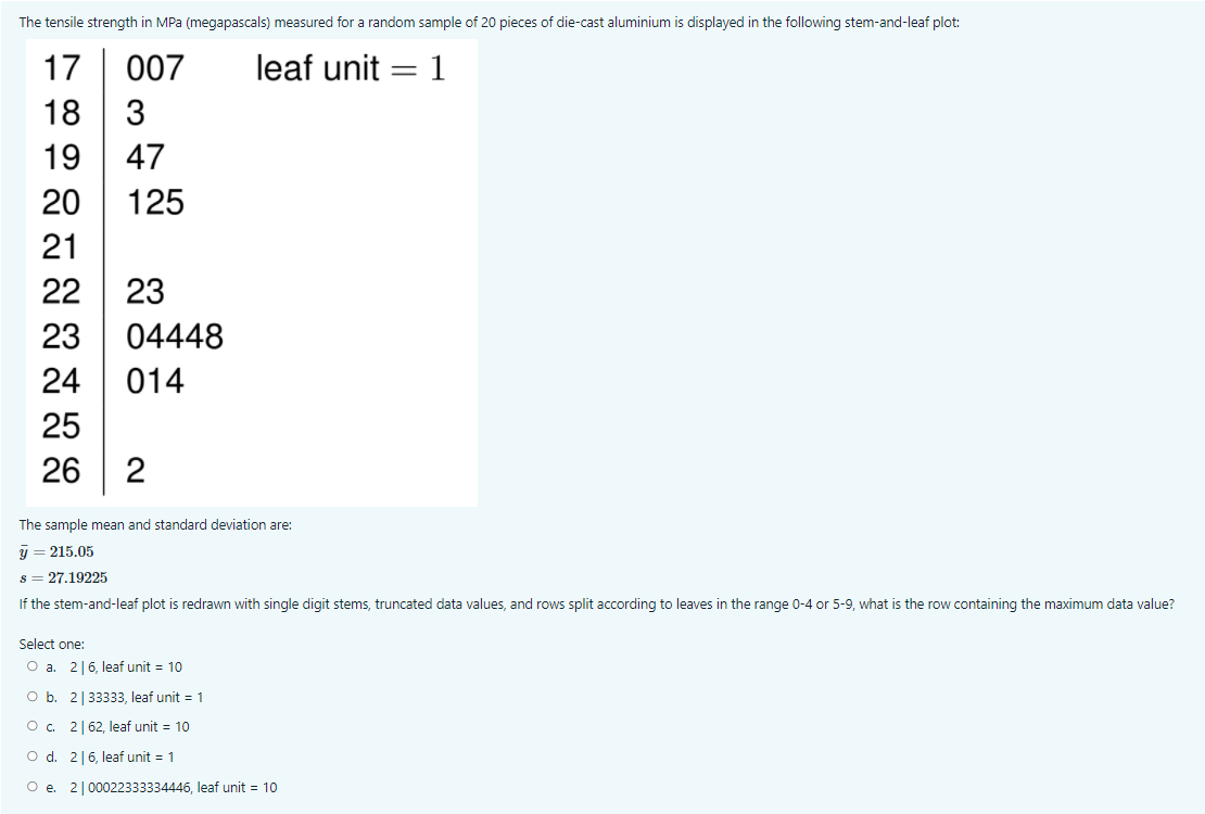 Solved The tensile strength in MPa (megapascals) measured | Chegg.com
