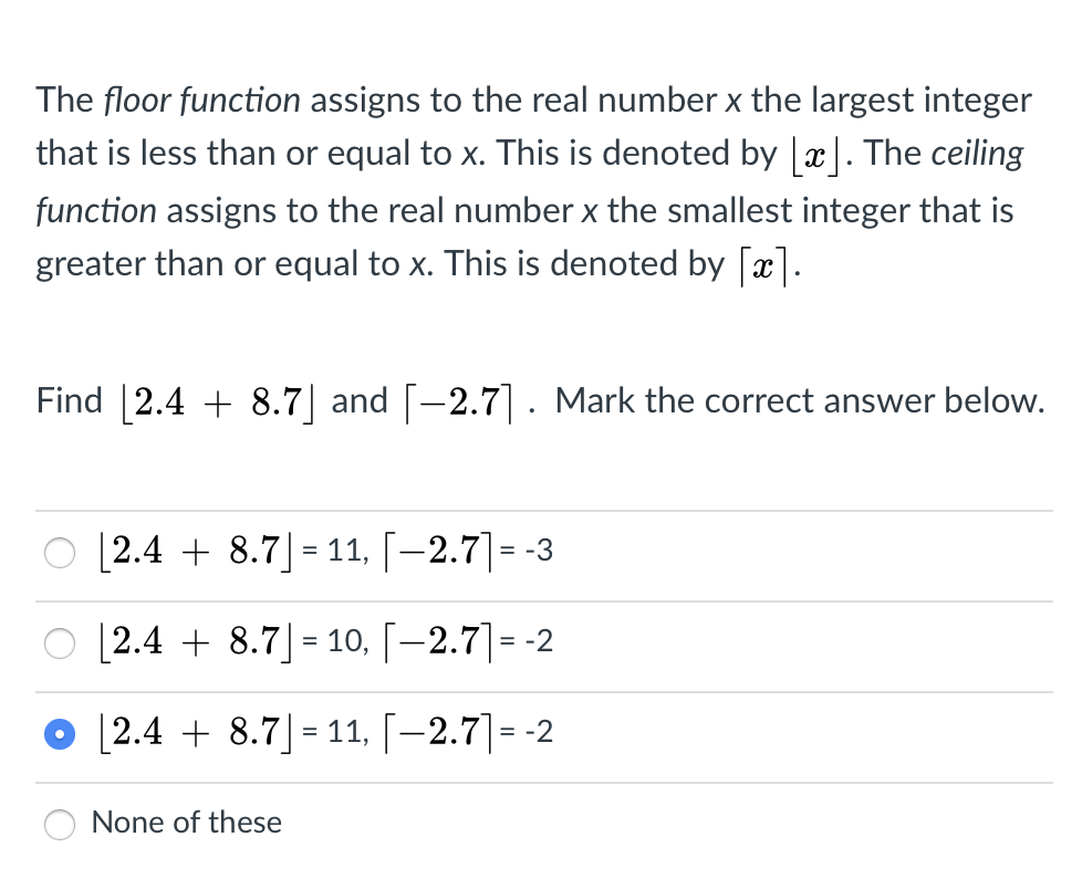 Solved The floor function assigns to the real number x the | Chegg.com