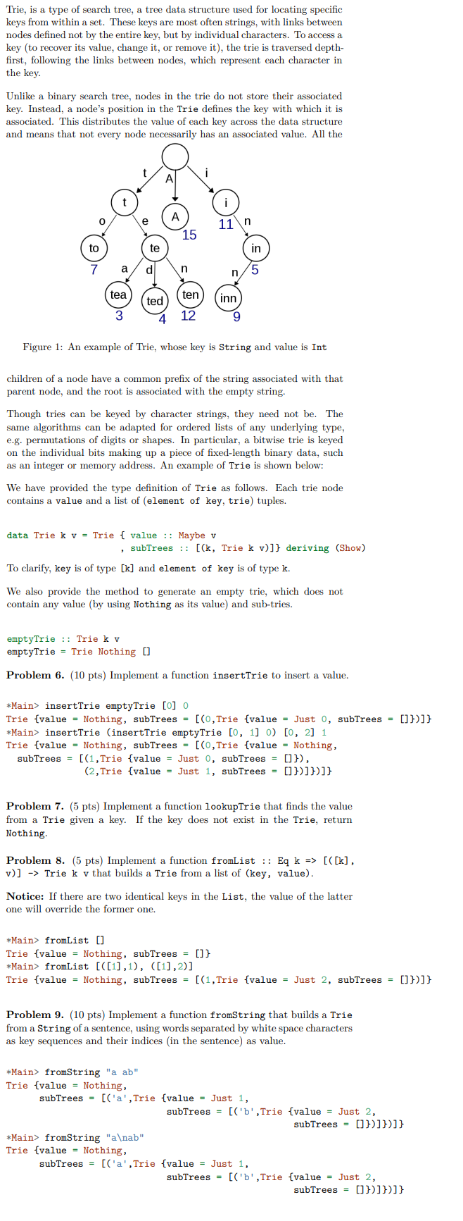 Solved Trie, is a type of search tree, a tree data structure | Chegg.com