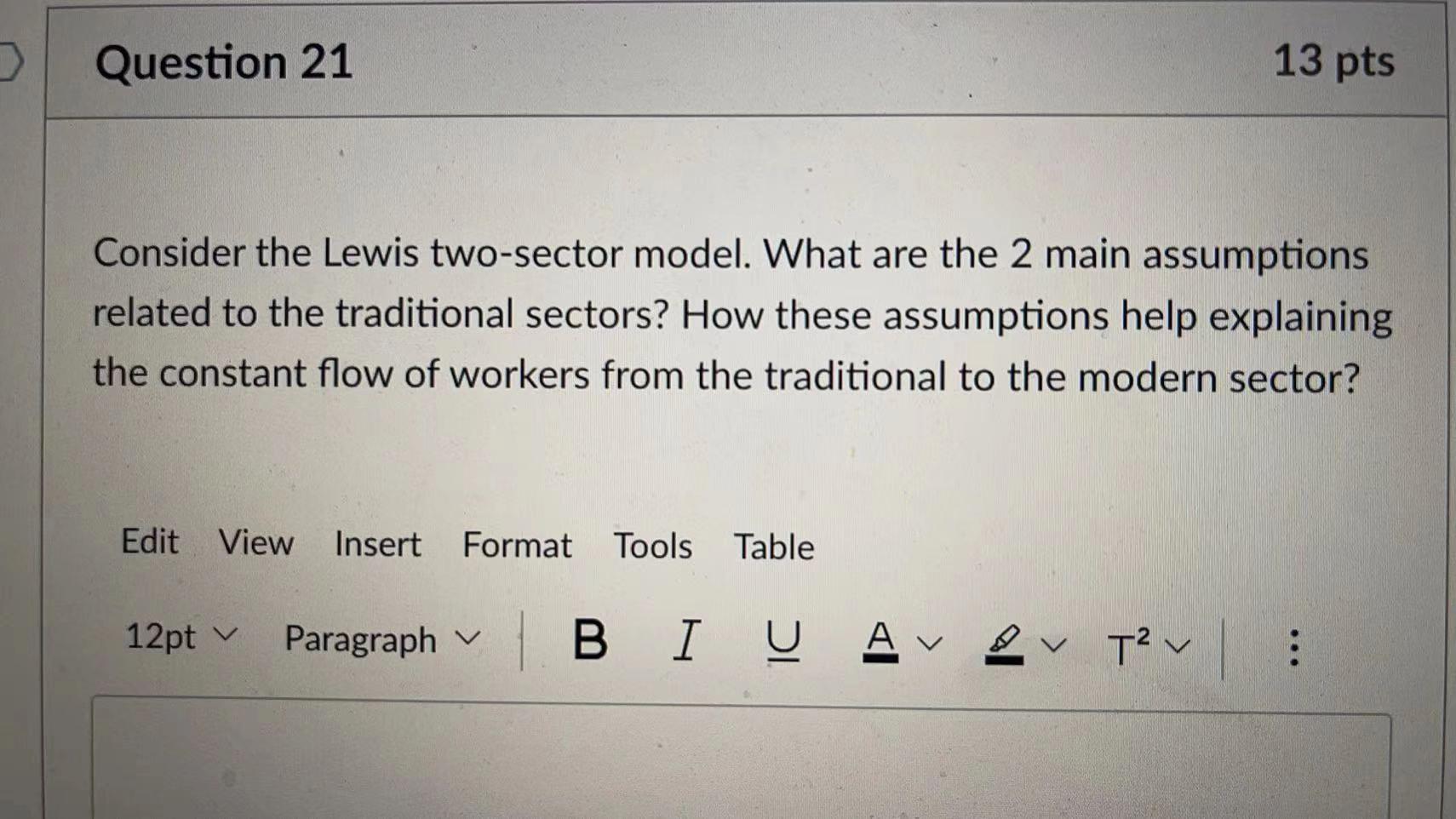 Solved Question 21 13 pts Consider the Lewis two-sector | Chegg.com