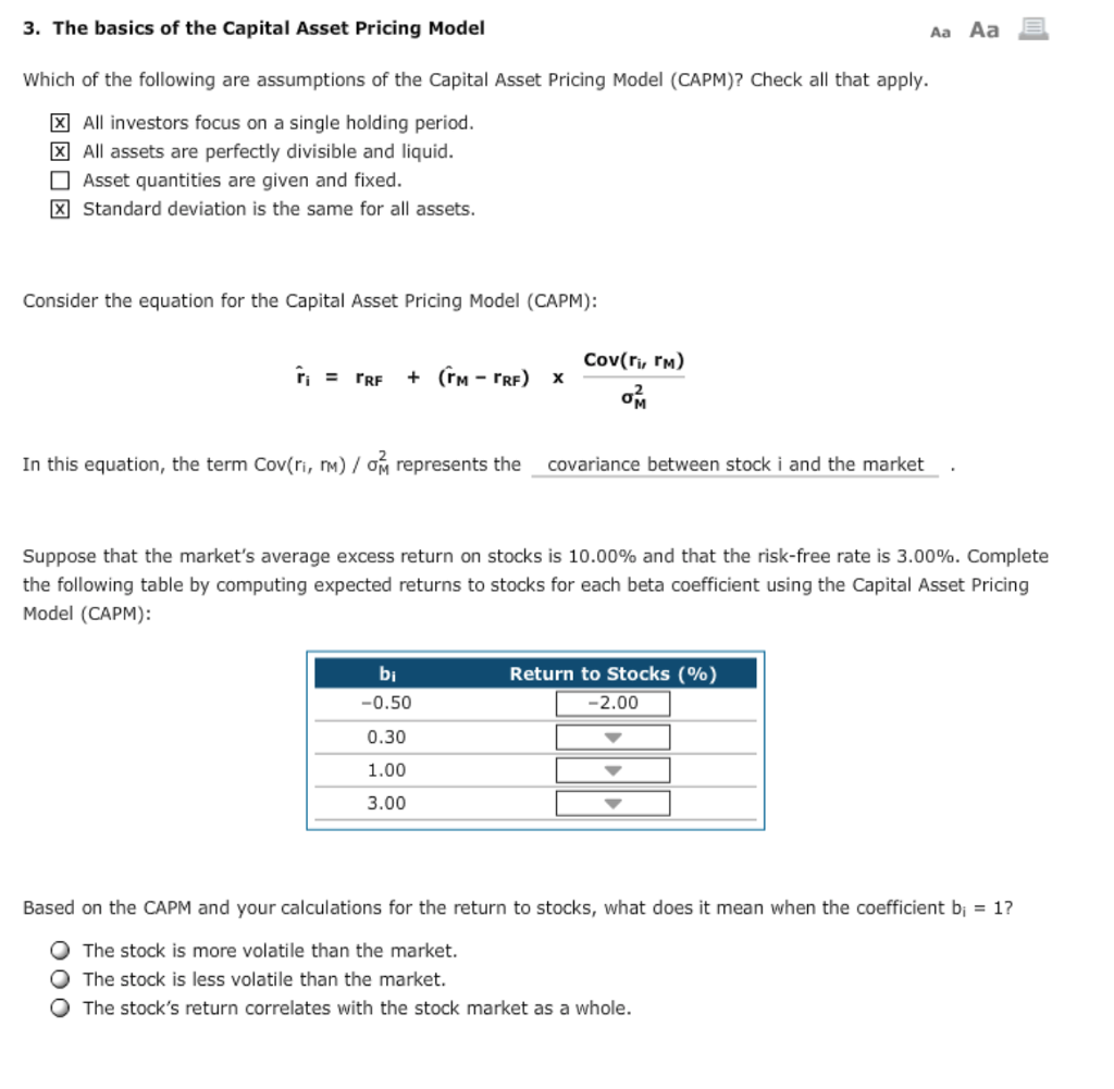 Solved 3. The basics of the Capital Asset Pricing Model Aa | Chegg.com