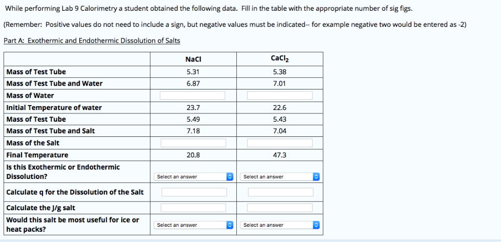 Solved While performing Lab 9 Calorimetry a student obtained | Chegg.com
