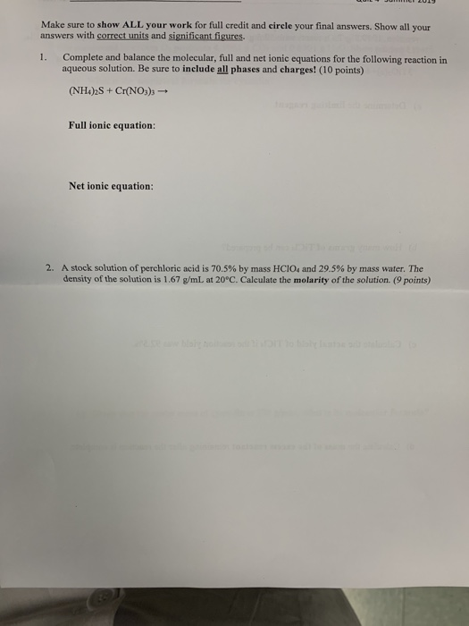 Solved Make sure to show ALL your work for full credit and | Chegg.com