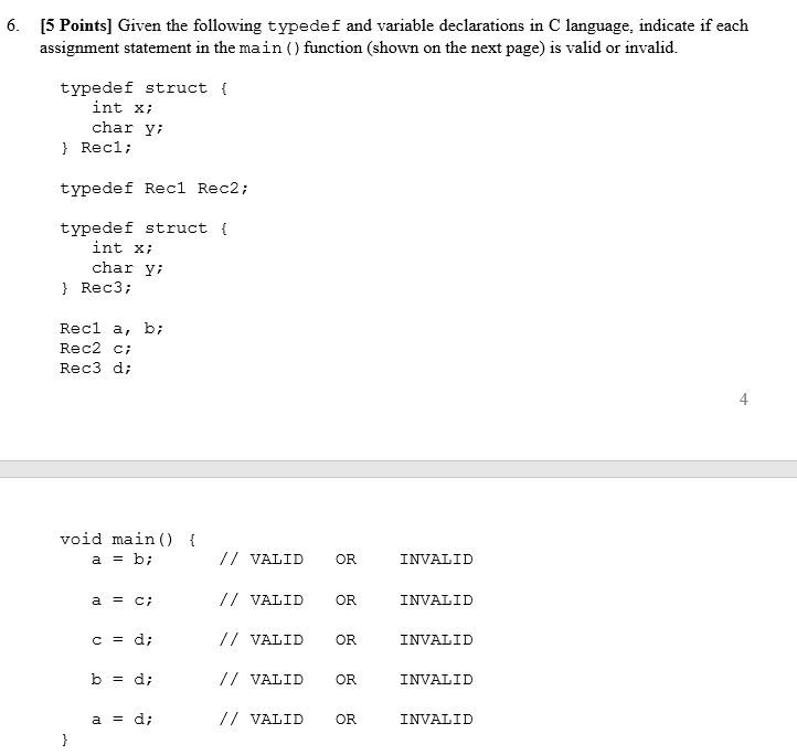 Solved 6. [5 Points] Given the following typedef and | Chegg.com