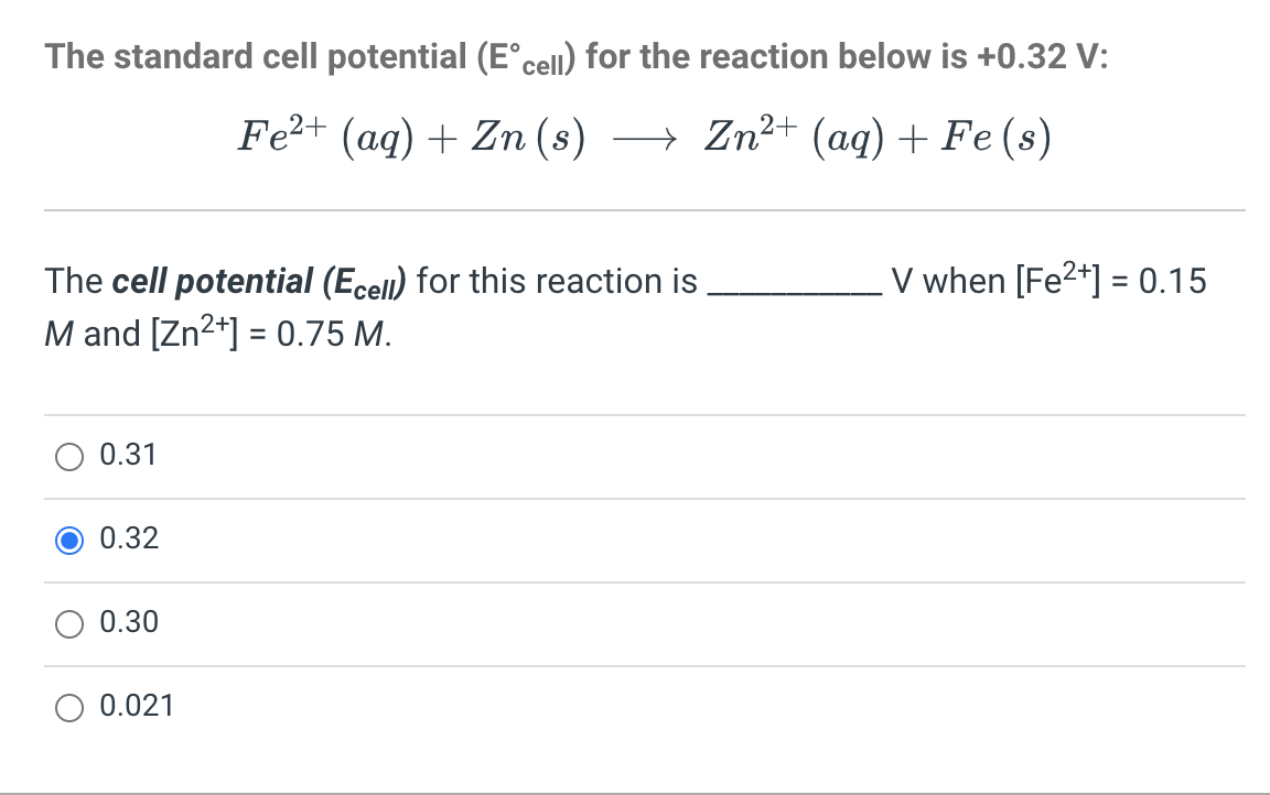 Solved The standard cell potential (Eºcell) for the reaction | Chegg.com