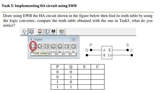 Solved Task 5 Implementing Ha Circuit Using Ewb Draw Using 