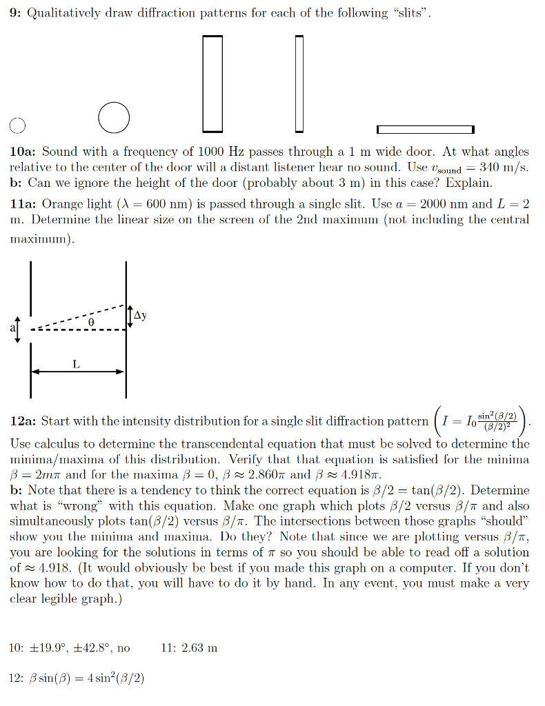 9: Qualitatively draw diffraction patterns for each | Chegg.com