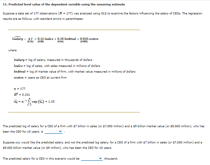Solved 11. Predicted level value of the dependent variable | Chegg.com