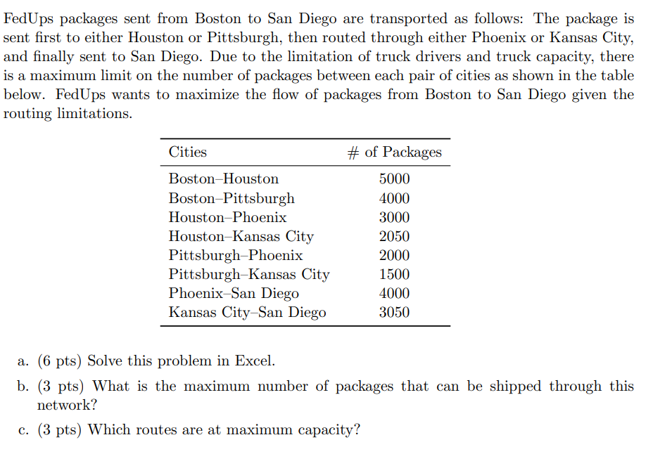 Solved FedUps packages sent from Boston to San Diego are | Chegg.com