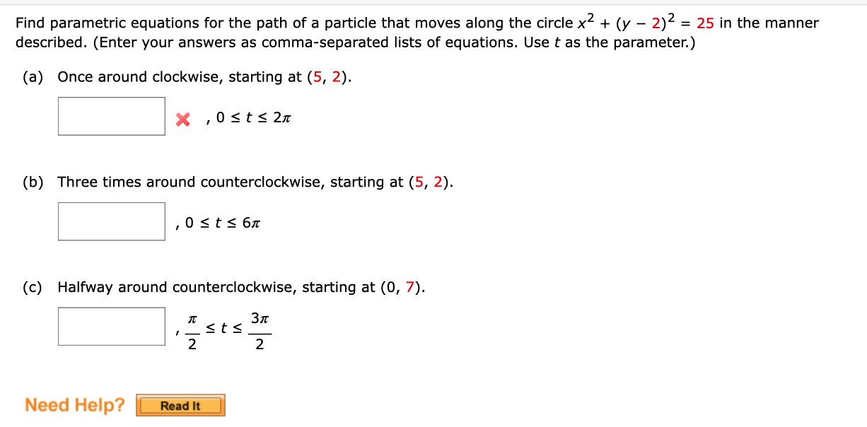 Solved Find parametric equations for the path of a particle | Chegg.com