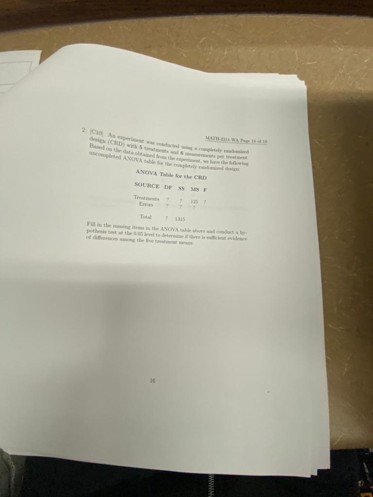 Solved design (CRD) with 5 treatmentested using a completely | Chegg.com