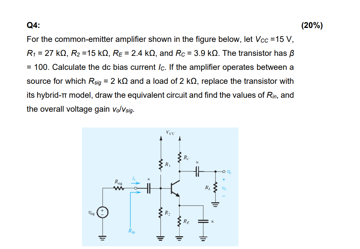 Solved Q4: (20∘ For the common-emitter amplifier shown in | Chegg.com